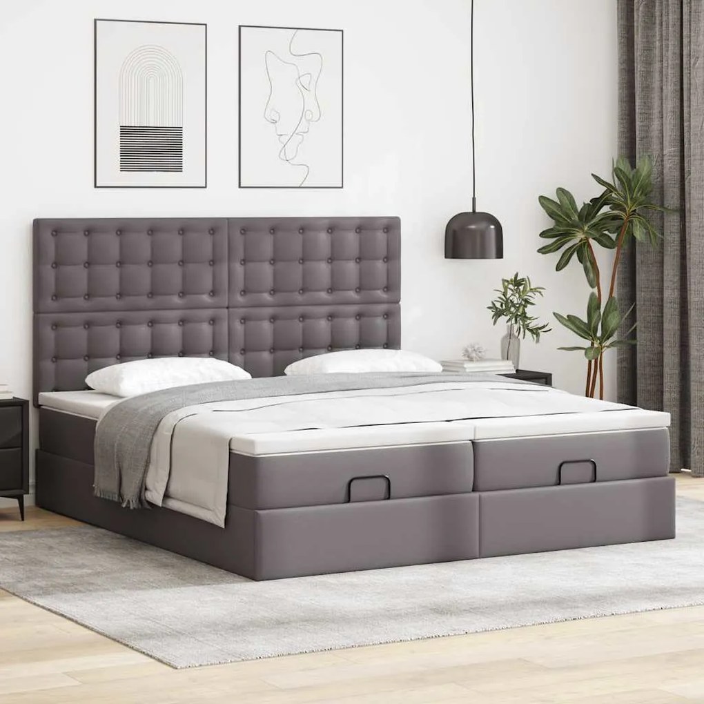 Osmanský rám postele s matrací šedá 200x200cm umělá kůže 3314511
