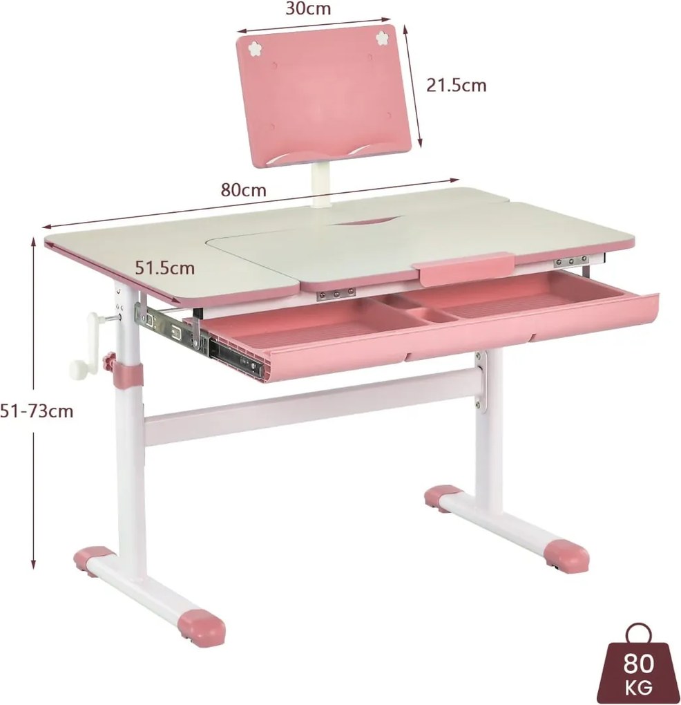 Costway Dětský stůl 51-73 cm výškově nastavitelný s naklápěcí deskou stolu