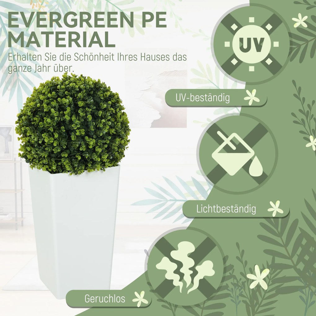 HOMCOM sada 2 umělých eukalyptových topiary, výška 65 cm, 330 listů, UV-odolné, v bílých trapezových květináčích