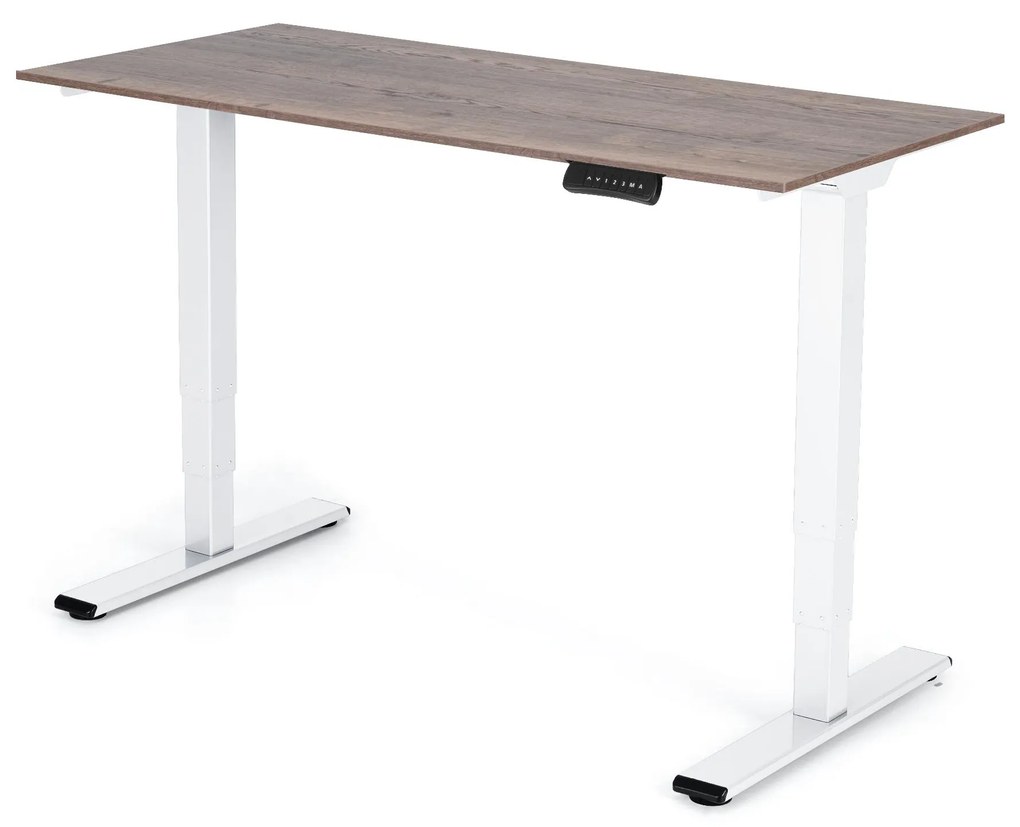 Výškově nastavitelný stůl Liftor 3segmentové nohy bílé,  deska 1380 x 650 x 18 mm dub halifax šedý
