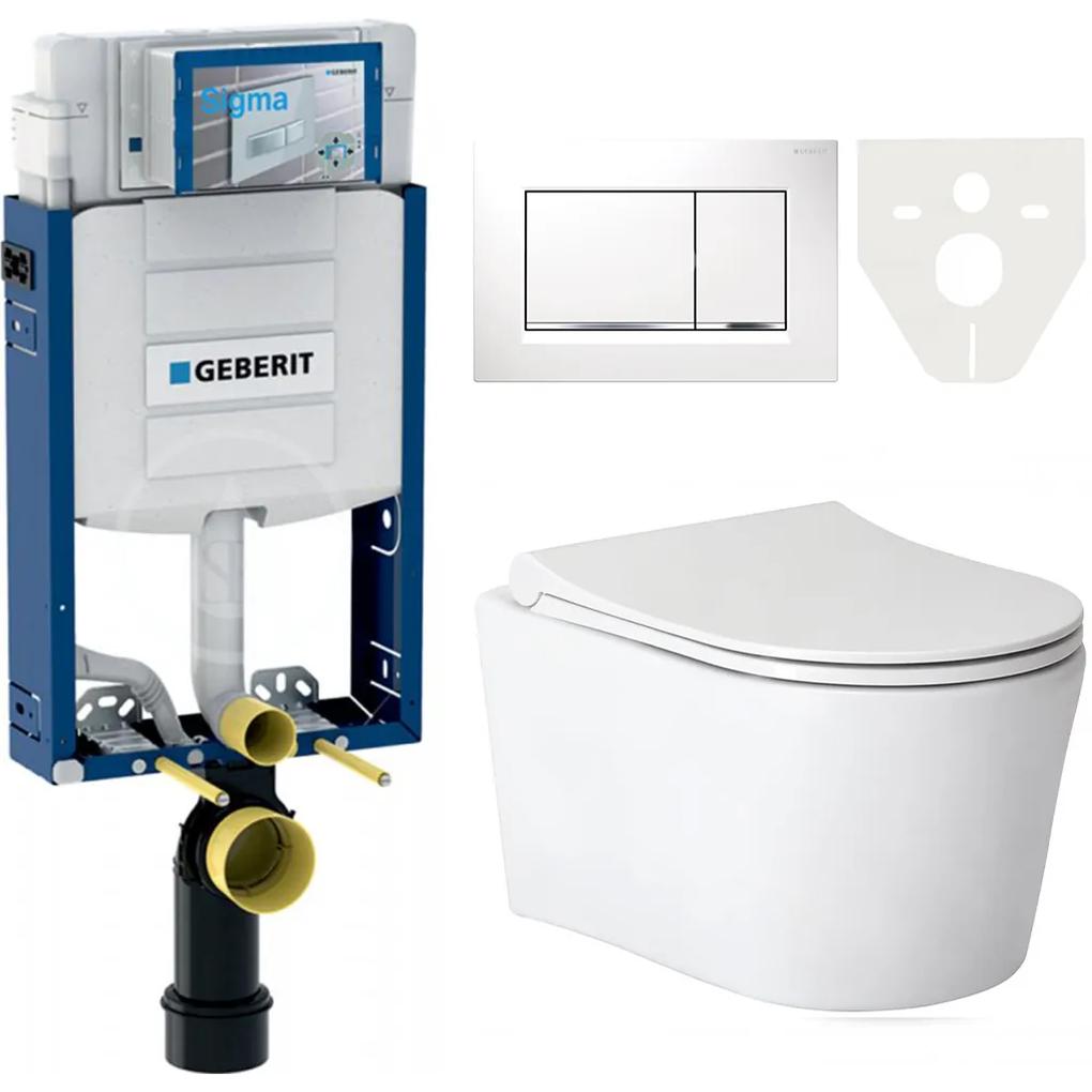 AKCE/SET/LIVERO Geberit - Modul pro závěsné WC s tlačítkem + CERANO - WC mísa rimless Puerto - bílá + Geberit - Ovládací tlačítko splachování, bílá/c…