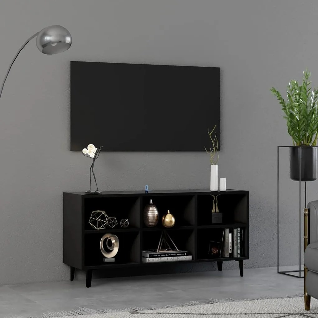 805951 vidaXL TV stolek s kovovými nohami černý 103,5 x 30 x 50 cm