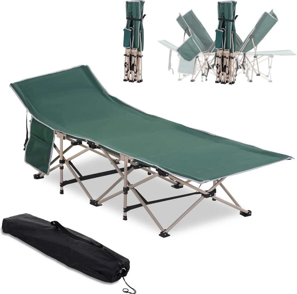 Skládací kempovací postel Outsunny s taškou 190 x 68 x 52 cm pro kempování do 150 kg, postel pro hosty, skládací postel pro vnitřní a venkovní použití
