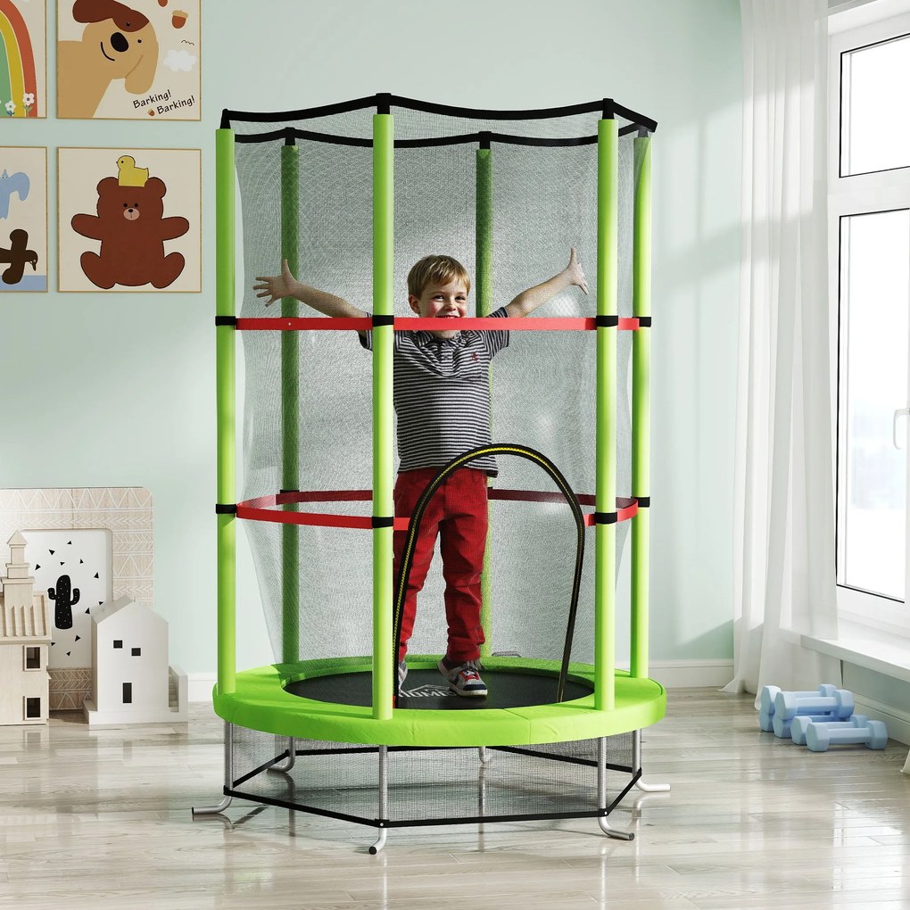 HOMCOM Dětská trampolína Ø140x190 cm pro děti 3-6 let se bezpečnostní sítí, 45 kg nosnost, interiérová zelená