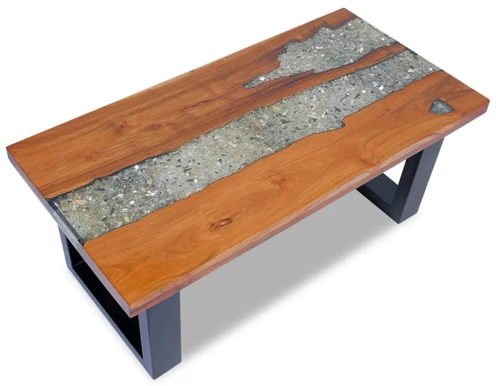 Konferenční stolek, teak a pryskyřice 100x50 cm 243467