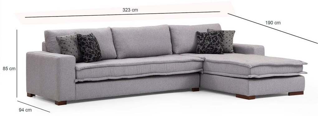 Designová rohová sedačka Wilano 323 cm světle šedá - pravá