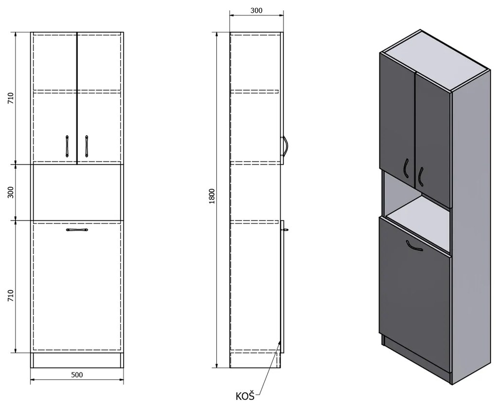 Aqualine Simplex Eco 50 x 180 x 30 cm SIME510 skříňka vysoká s košem