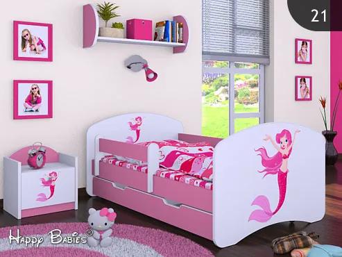 Dětská postel s obrázkem mořská panna 160 x 80 cm - růžová