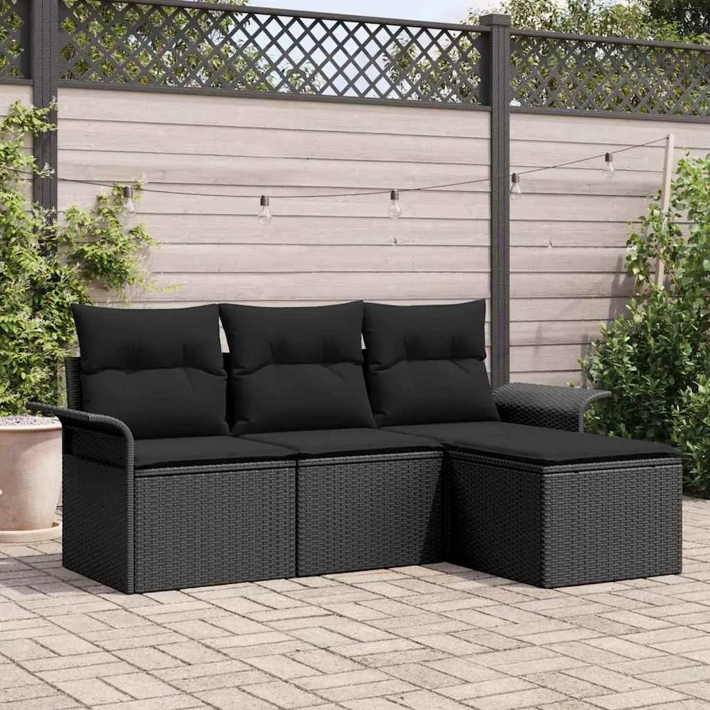 Set pohovek 4 ks 4-Počet míst Černá polyratan 3345313