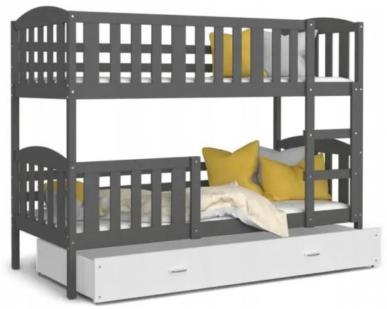 Dětská patrová postel KUBU 190x80 cm ŠEDÁ BÍLÁ
