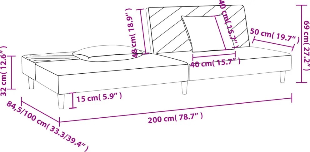 vidaXL 2místná rozkládací pohovka se 2 polštáři textil [375890] Barva: Černá