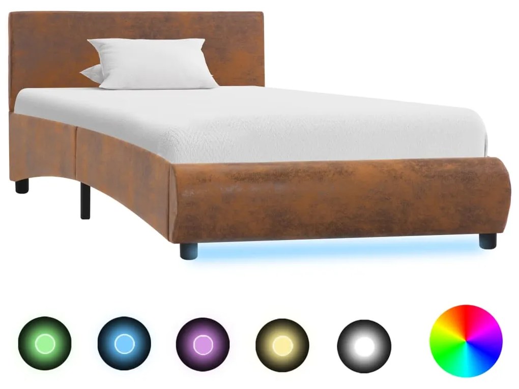 285505 vidaXL Rám postele s LED světlem hnědý textil 100 x 200 cm