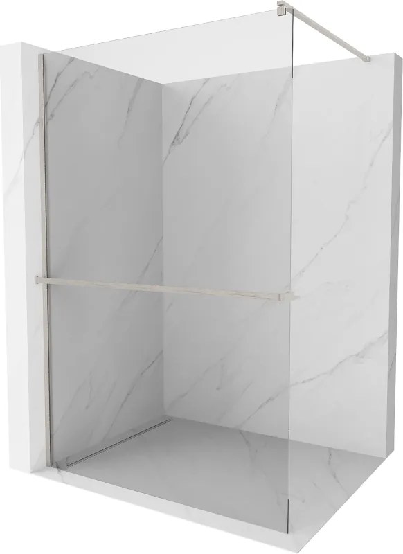Mexen Kioto+, sprchová zástěna Walk-In s poličkou a věšákem 95 x 200 cm, 8mm čiré sklo, broušená ocel profil, 800-095-121-97-00