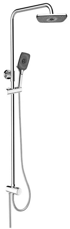 Mereo Sprchový set s tyčí hranatý, černá hlavová sprcha a třípolohová ruční sprcha Varianta: Sprchový set s tyčí, hadicí, ruční a talíř. hranatou spr…