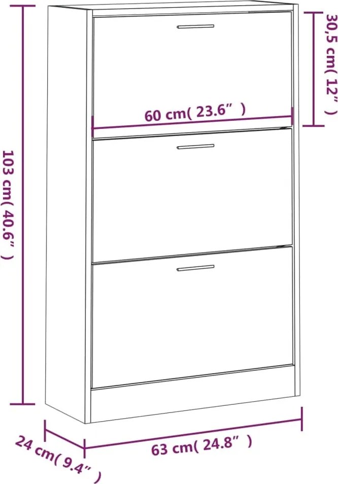 vidaXL Botník 63x24x103 cm kompozitní dřevo [342553] Barva: Bílá