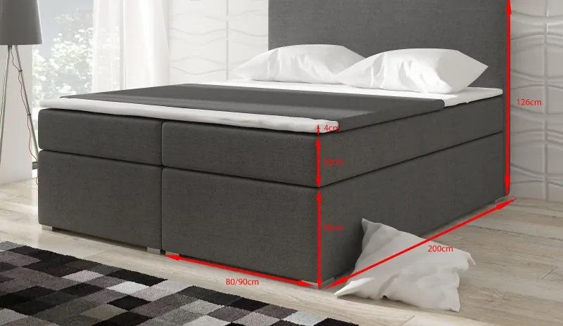 Postel Boxspring Alicia, šedá (látka - ba 03/sawana 21)