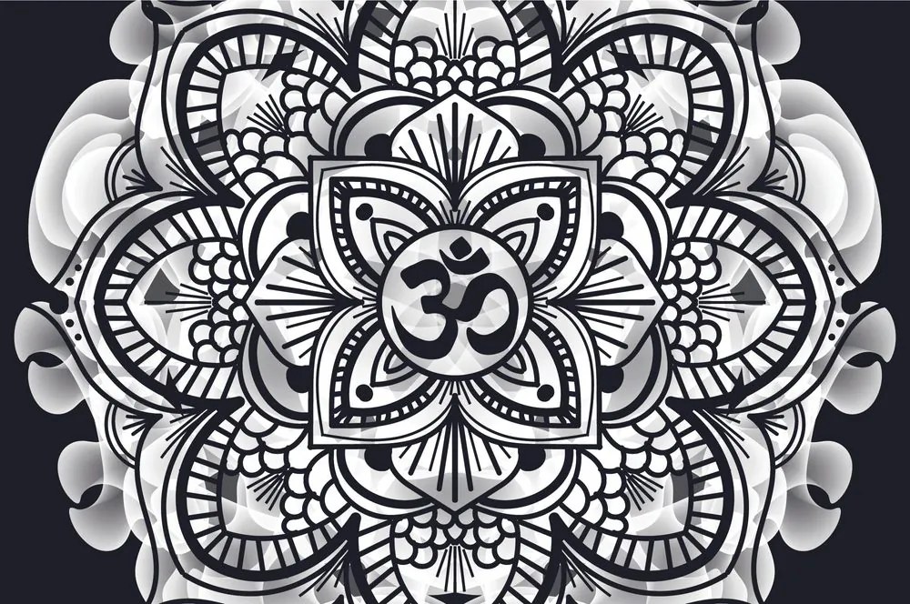 Samolepící tapeta Mandala zdraví v černobílém provedení