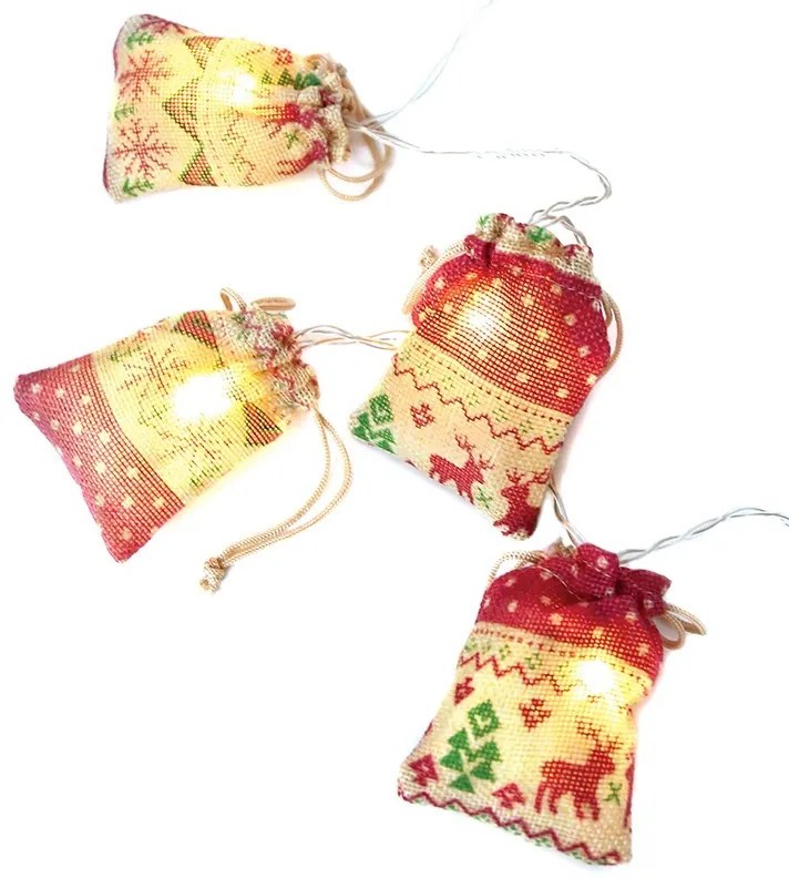 ACA Lighting LED vánoční girlanda - pytlíčky, teplá bílá, 2x baterie AA, 160 cm, IP20