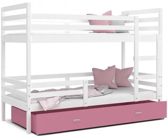 DOBRESNY Dětská patrová postel JACEK 200x90 cm BÍLÁ-RŮŽOVÁ