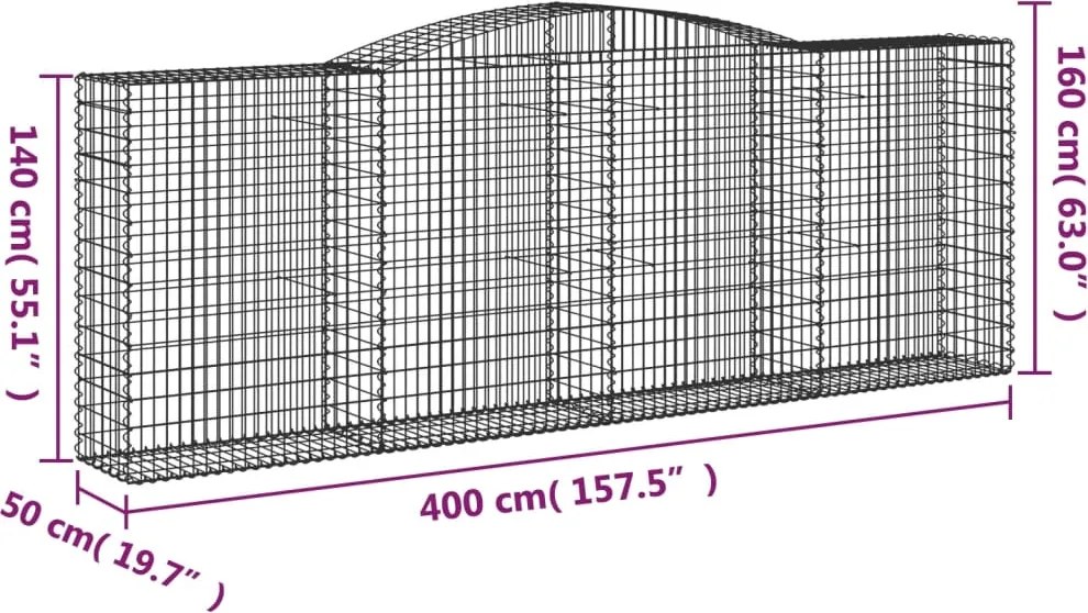 Klenutý gabionový koš 400 x 50 x 140/160 cm pozinkované železo 153537