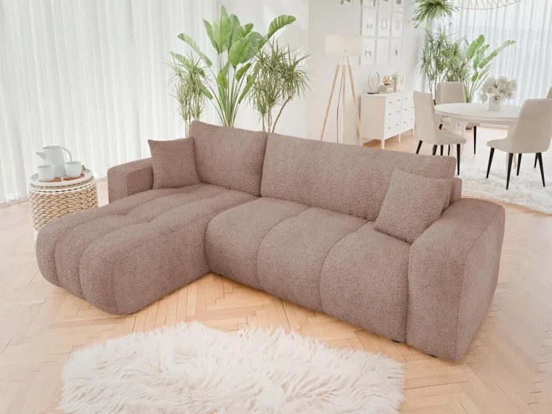 Rohová rozkládací sedačka Larow Boucle, Potah: Coral 75