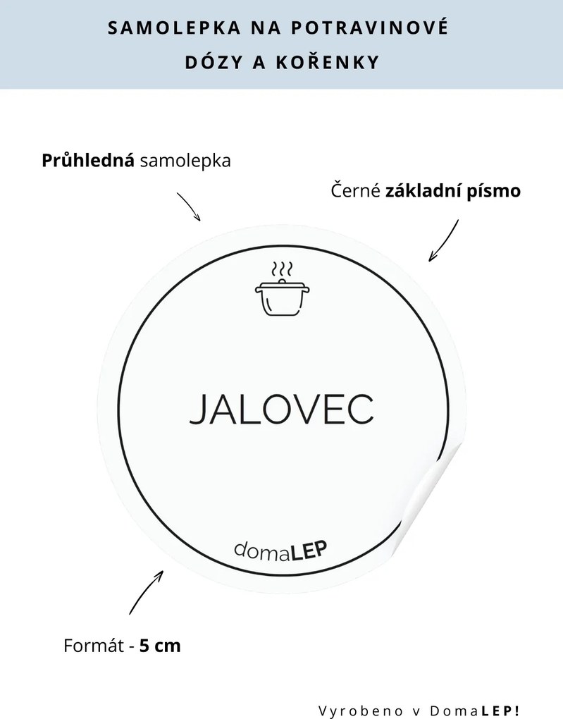 Samolepka na kořenky JALOVEC průhledná 5 cm základní písmo