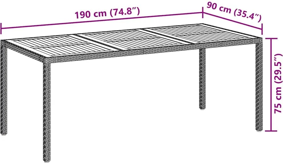 Zahradní stůl 190 x 90 x 75 cm polyratan a akáciové dřevo šedý 316723