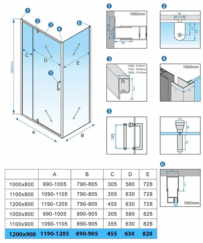 BPS-koupelny Obdélníkový sprchový kout HYD-OK07C 120x90 černá/transparent - bez vaničky