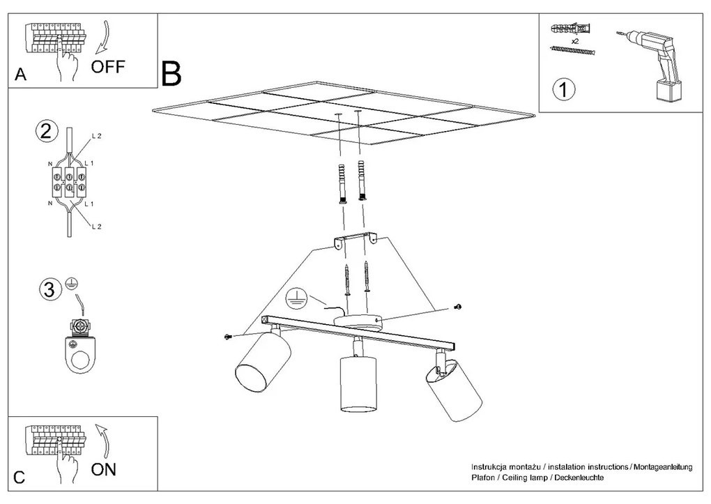Sollux Lighting Stropní svítidlo LEMMI 3 Černá