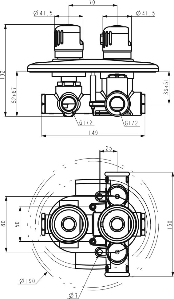 Novaservis Aquamat - Vanová baterie s termostatem pod omítku, na 2 výstupy, chrom 2650R,0