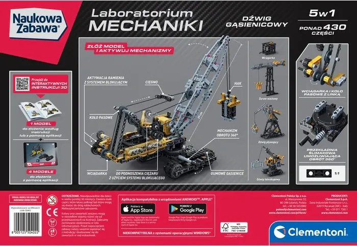 Vědecká zábava – Laboratoř mechaniky: Pásový jeřáb – polský jazyk – Clementoni 50402