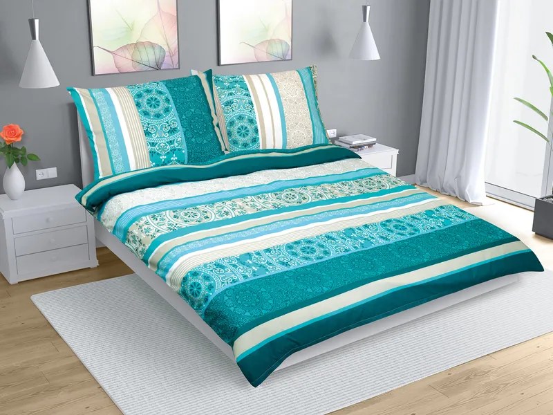 Bellatex Povlečení bavlna na dvoudeku Mandala tyrkysová rozměr 1ks 200x220, 2ks 70x90 cm (200 cm šířka x 220 cm délka prodloužená)