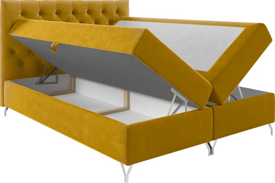 Boxspringová postel, 200x200, žlutá látka Velvet, GULIETTE + dárek