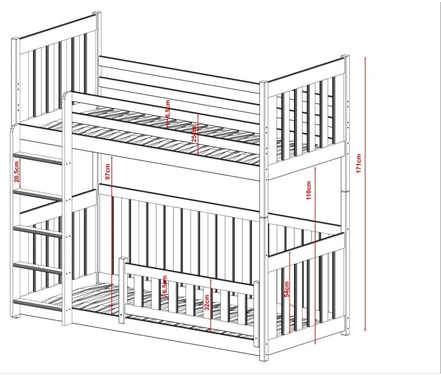Legno Dětská patrová postel Kryštof bílá Rozměr (cm): 80x180