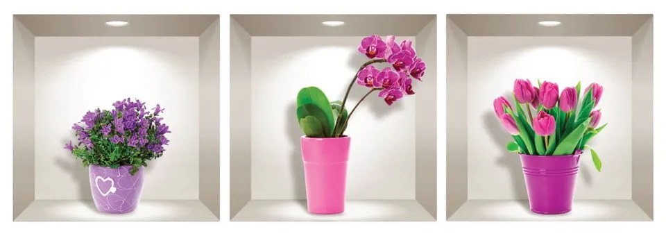 Sada 3 3D samolepek na zeď Ambiance Tulips, Orchids and Lilacs