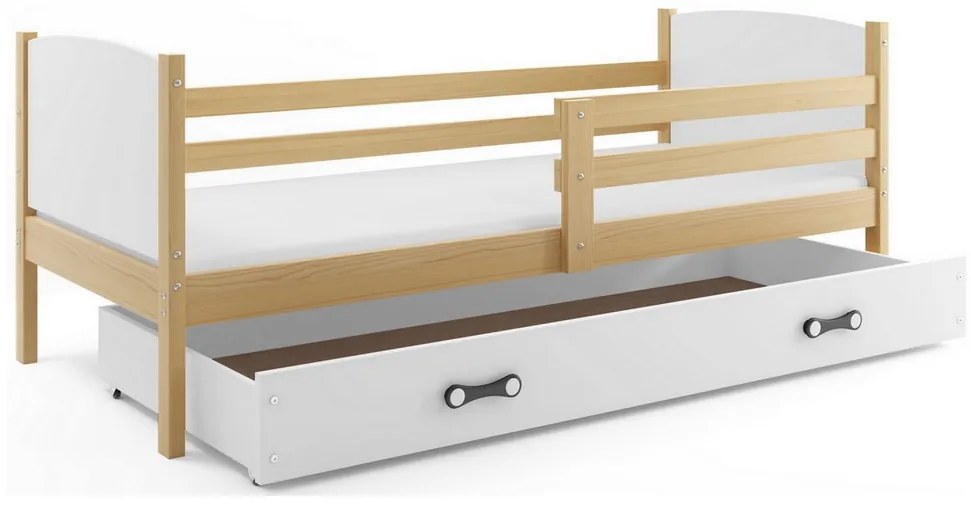 Dětská postel BRENEN + ÚP + matrace + rošt ZDARMA, 90x200, borovice, bílá