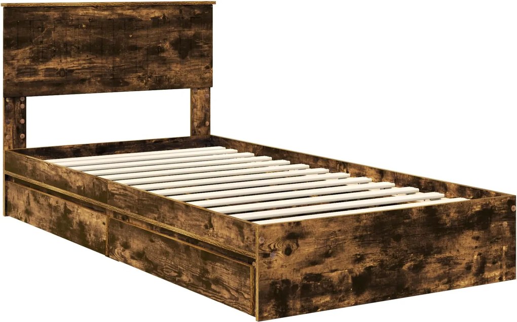 Postel s úložným prostorem se zásuvkou Kouřový dub 100 x 200 cm 3410830