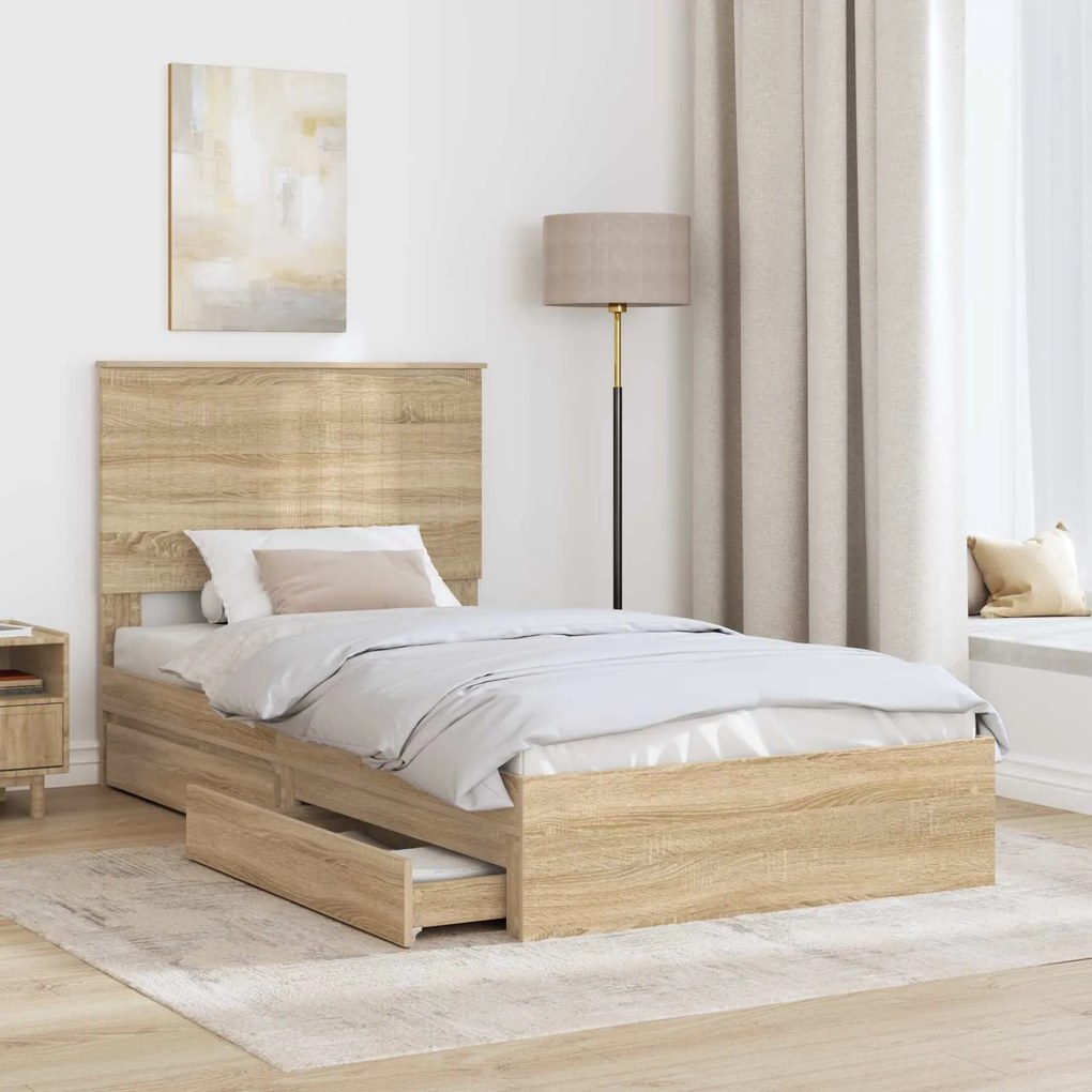 Postel s úložným prostorem se zásuvkou Sonoma dub 100 x 200 cm 3411238