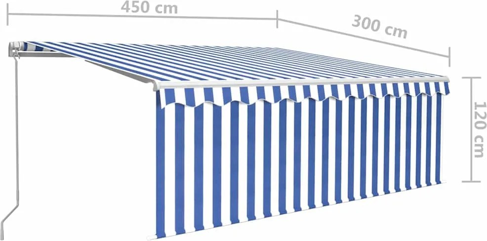 Ručně zatahovací markýza s roletou 4,5 x 3 m modrobílá 3069316
