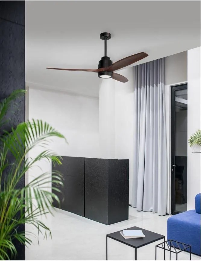 NV 5231401 Stropní ventilátor se světlem SABAL tělo z oceli matná černá a sklo 3ABS dřevěné listy 12W 3000K - NOVA LUCE