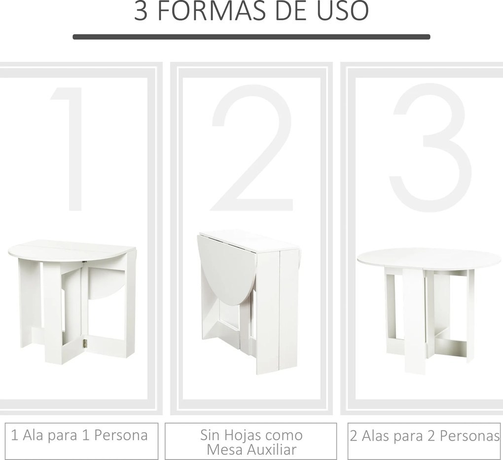 Skládací jídelní stůl HOMCOM s 2 sklápěcími křídly, skládací stůl pro 2-4 osoby 104x76x73,7 cm Bílý