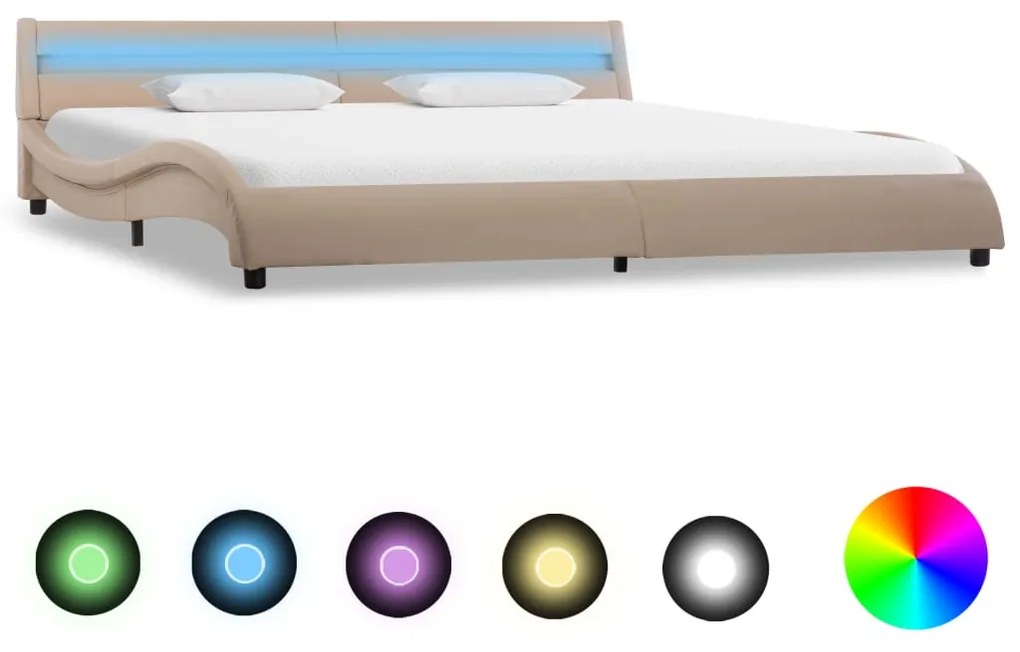 285701 vidaXL Rám postele s LED světlem cappuccino umělá kůže 180 x 200 cm
