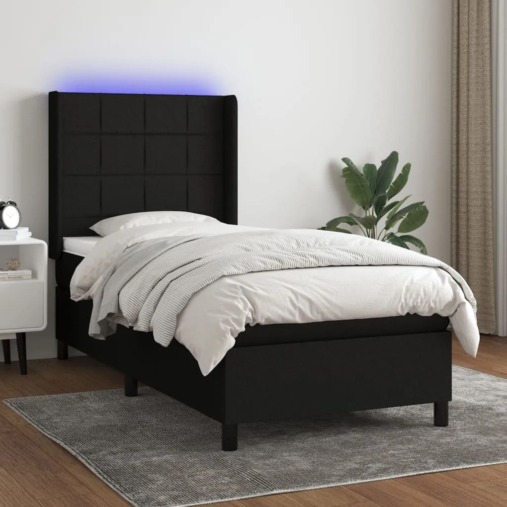 Box spring postel s matrací a LED černá 80 x 200 cm textil 3138271