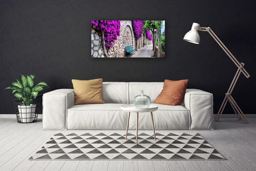 Obraz na plátně Aleje Lavička Květiny 120x60 cm