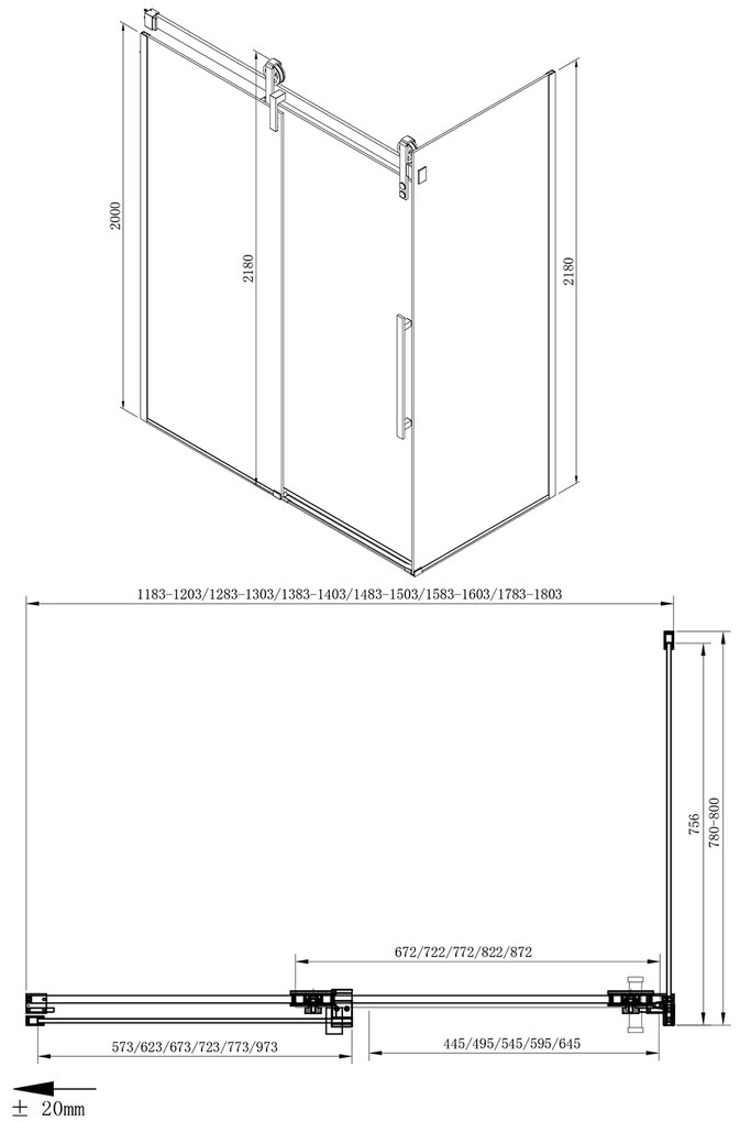 Gelco Volcano Black boční stěna 800 mm, GV3480