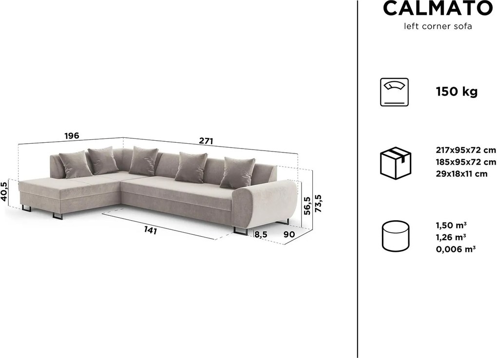 KOOKO HOME Rohová rozkládací sametová pohovka s úložným prostorem Calmato XL levý roh
