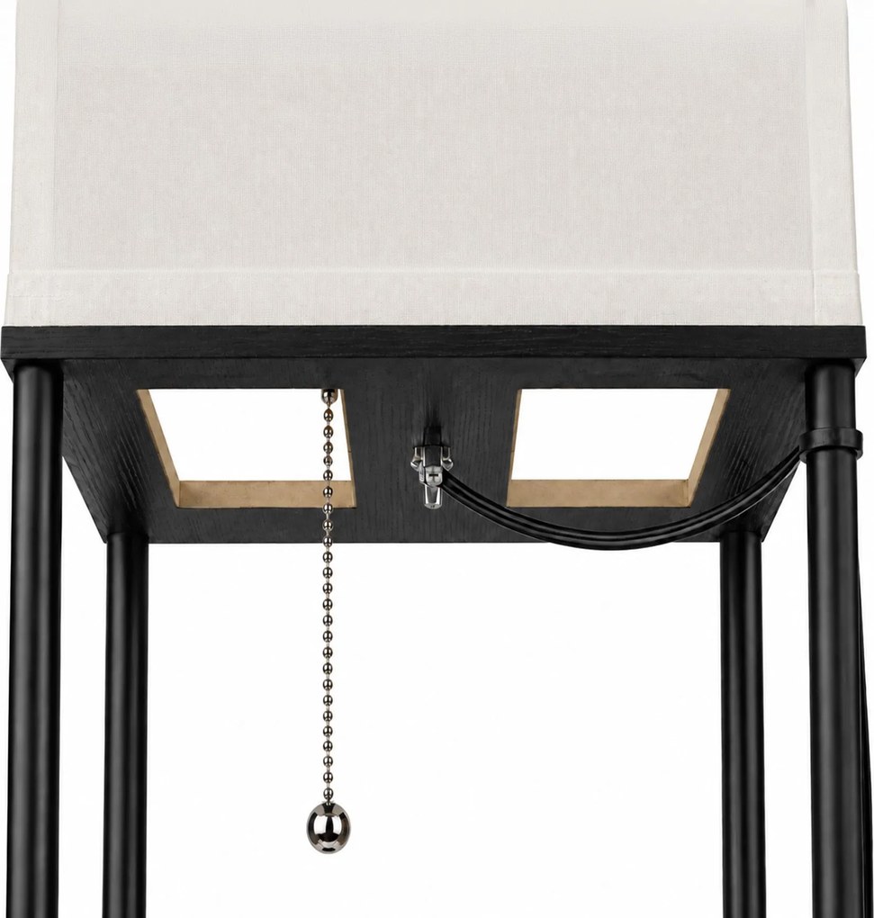 Toolight Toolight, JNH050-1F, stojací lampa s poličkami a jutovým stínítkem 157 cm, 1× E27, černá, 58349