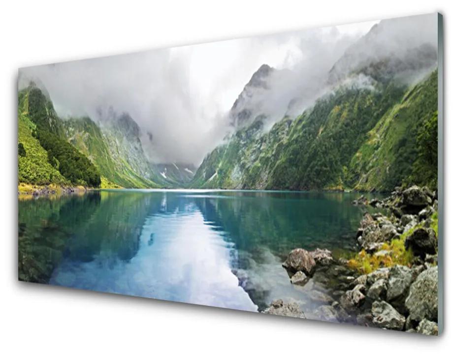 Obraz na skle Hora Jezero Krajina 120x60 cm