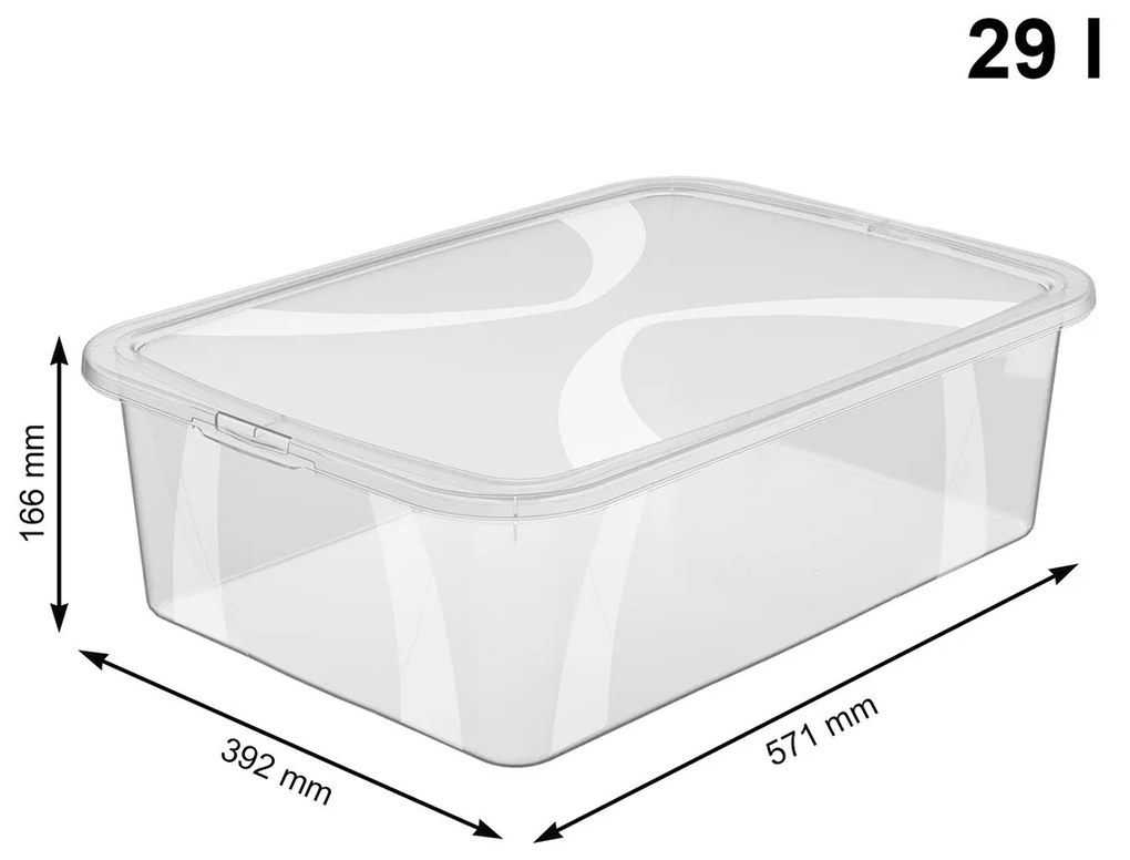 Úložný box, transparentní krabice s víkem, Rotho LONA, 58x39x17 (29l)