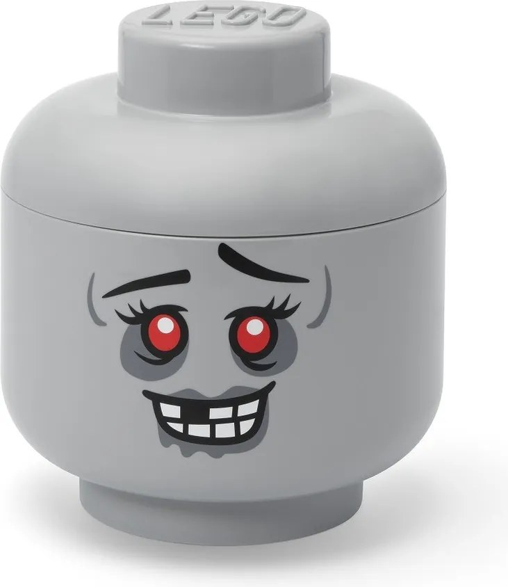 Šedý plastový dětský úložný box ø 24x27 cm Head Zombie L – LEGO® Biano.cz